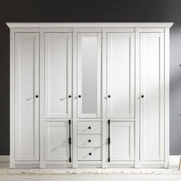Pharao24.de Schlafzimmer Kleiderschrank mit Spiegel Wei&szlig; Pinie aus Spanplatte 227x206x64 cm Pharao24
