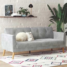Pharao24.de Dreisitzer Sofa hellgrau Retro mit Bezugsstoff Samt