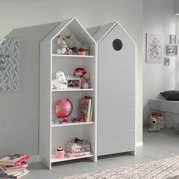 Pharao24.de Kinderzimmerschrank mit Regal Wei&szlig; und Grau (zweiteilig)