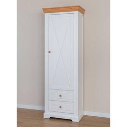 Pharao24.de Holzschrank Schrank Holz mit zwei Schubladen und Holzgriffen
