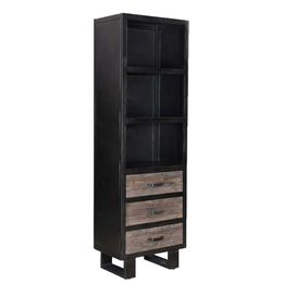 Pharao24.de Regal in Schwarz und Holz Grey Wash drei Schubladen