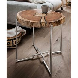 Pharao24.de Beistelltisch Holz Metall im Industry und Loft Stil nat&uuml;rlicher Baumkante