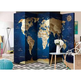 Pharao24.de Spanische Trennwand mit Weltkarte und Kompass Beige und Blau