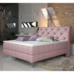 Pharao24.de Bett Funktion Stauraum Bett in Hellrosa aus Webstoff