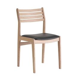 Pharao24.de Eichenholzstuhl massiv und Bianco ge&ouml;lt Ledersitz in Schwarz (2er Set)