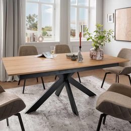 Pharao24.de Wildeiche Tisch Esszimmer mit Schweizer Kante Spider Gestell