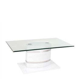 Pharao24.de Couchtisch Hochglanz wei&szlig; mit Glasplatte 100 cm breit - 42 cm hoch