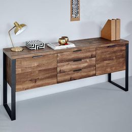 Pharao24.de Flur Sideboard in Eiche dunkel und Schwarz 180 cm breit
