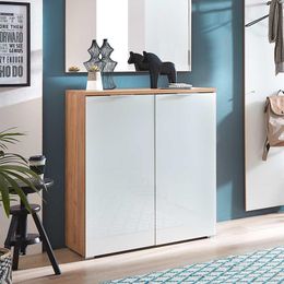 Pharao24.de Garderobenschuhschrank in Wei&szlig; Glas beschichtet Eichefarben