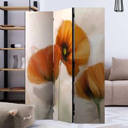 Pharao24.de UV best&auml;ndiger Paravent in Orange und Creme Mohnblumen Motiv