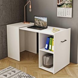 Pharao24.de Ausziehbarer Home Office Tisch in Wei&szlig; Seitenregal