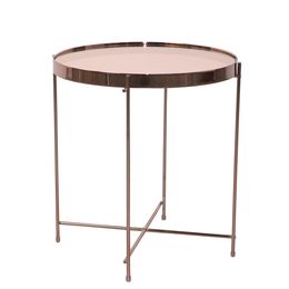 Pharao24.de Runder Beistelltisch aus Spiegelglas und Metall Rosegold