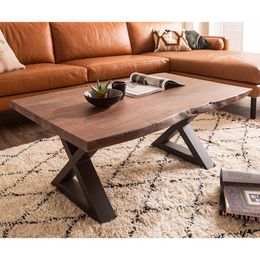 Pharao24.de Couchtisch Wohnzimmer Tisch mit X Gestell und Massivholzplatte