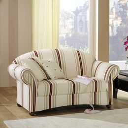 Pharao24.de Wohnzimmer Sofa mit Streifen in Wei&szlig; - Beige - Rot 151 cm breit