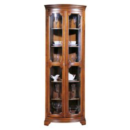 Pharao24.de Eck-Vitrine Nussbaum Braun in italienischem Design 201 cm hoch