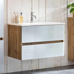 Pharao24.de Waschschrank in Wei&szlig; und Wildeiche Optik 80 cm breit