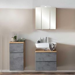 Pharao24.de G&auml;ste WC Badezimmerm&ouml;bel Set in Beton Grau Wildeichefarben (dreiteilig)