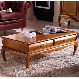 Pharao24.de Wohnzimmer Couchtisch aus Tulpenbaum massiv italienischen Design aus Buche Massivholz in Nussbaumfarben 120x41x70 cm Pharao24