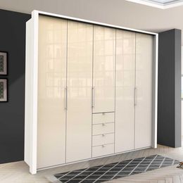Pharao24.de Design Schlafzimmerschrank in Creme Wei&szlig; Glas beschichtet Faltt&uuml;ren