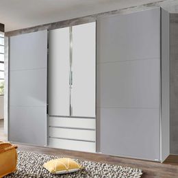 Pharao24.de Gro&szlig;er Kleiderschrank mit Dreh- und Schiebet&uuml;ren Lichtgrau und Wei&szlig;