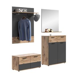 Pharao24.de Dielenm&ouml;bel Set in Wildeichefarben und Grau 188 cm hoch (vierteilig)