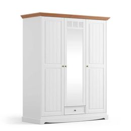 Pharao24.de Schlafzimmerschrank Dreht&uuml;renschrank mit Spiegel und Dreht&uuml;ren aus Kiefer Massivholz in Wei&szlig; 156x190x65 cm Pharao24