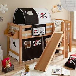 Pharao24.de Kinder Piratenbett mit Rutsche Buche Massivholz