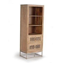 Pharao24.de Holzregal Standregal mit zwei Schubladen und Ornament Muster