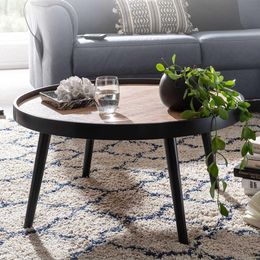 Pharao24.de Retro Couchtisch in Schwarz und Holz Naturfarben 76 cm Durchmesser