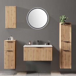 Pharao24.de Badezimmer M&ouml;bel in Wildeichefarben und Schwarz Made in Germany (f&uuml;nfteilig)
