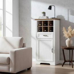 Pharao24.de Wohnzimmer Kommode mit einer Schublade Wei&szlig; und Eichefarben