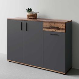 Pharao24.de Zweifarbiges Sideboard in Holz Antik Optik und Anthrazit 110 cm breit