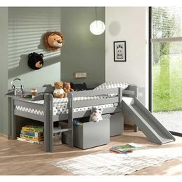 Pharao24.de Kinder Spielbett in Grau inklusive Rutsche und Boxen