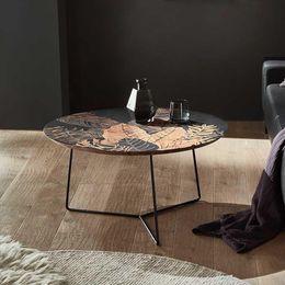 Pharao24.de Designercouchtisch Massivholztisch mit Blatt Motiv in Schwarz