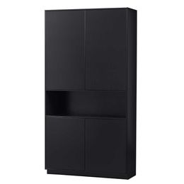 Pharao24.de Wohnzimmerschrank modern 4 t&uuml;rig Schwarz aus Kiefer Massivholz 110x210x40 cm Pharao24