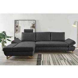 Pharao24.de Sofa L Form Anthrazit aus Velours und Buche verstellbaren Armlehnen