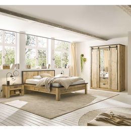 Pharao24.de Schlafzimmer Komplett im Landhausstil Holz verwittert und Anthrazit (vierteilig)