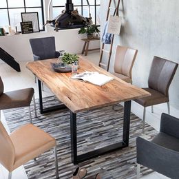 Pharao24.de Baumkanten Tisch aus Akazie Massivholz und Eisen Loft Design