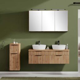 Pharao24.de Wand Badm&ouml;belkomplettset in Wildeichefarben 150 cm breit (dreiteilig)