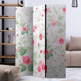 Pharao24.de Spanische Wand in Wei&szlig; Rosa Gr&uuml;n Rosen Motiv