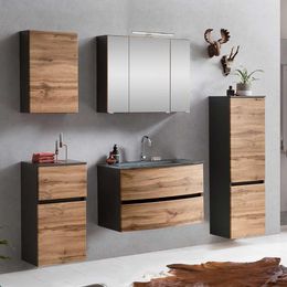 Pharao24.de Badm&ouml;bel Set in Wildeiche Optik und Dunkelgrau 160 cm breit (f&uuml;nfteilig)
