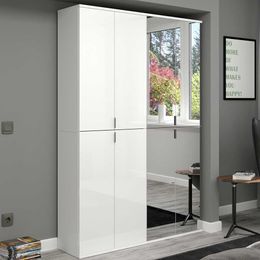 Pharao24.de Kleiderschrank mit Spiegel wei&szlig; Hochglanz teilbar (zweiteilig)