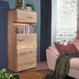 Pharao24.de Holzvitrine aus Wildeiche Massivholz LED Beleuchtung 63x152x44 cm Pharao24