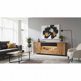 Pharao24.de Esszimmersideboard aus Wildeiche Massivholz LED Beleuchtung