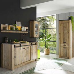 Pharao24.de Country Style K&uuml;che in Holz verwittert Anthrazit (vierteilig)