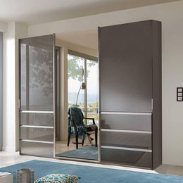 Pharao24.de Kleiderschrank mit Schwebet&uuml;ren in Braun Front glasbeschichtet