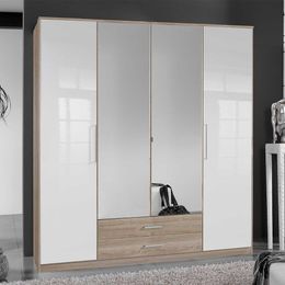 Pharao24.de Dreht&uuml;rschrank mit Spiegeln in Eiche S&auml;gerau und Wei&szlig; Made in Germany