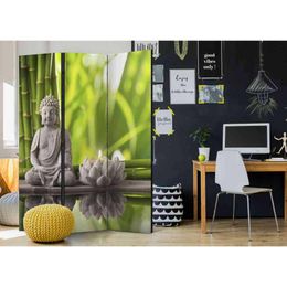 Pharao24.de Spanische Wand mit meditierendem Buddha Grau und Gr&uuml;n