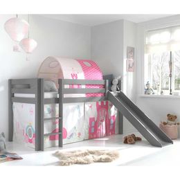 Pharao24.de Graues Spielbett mit Rutsche Prinzessin Motiv