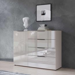 Pharao24.de Kommode Sideboard in Hellgrau mit Metallgriffen